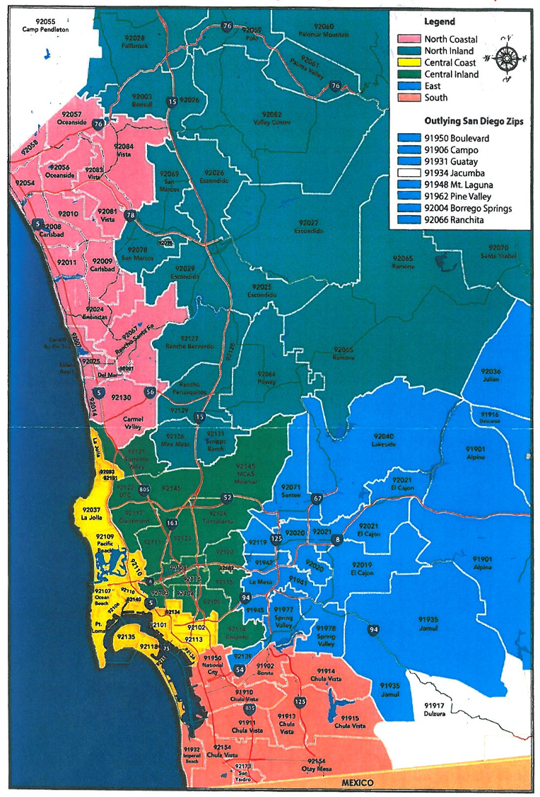 San Diego CA, Find ZIP Codes – Postal Code City, Area
